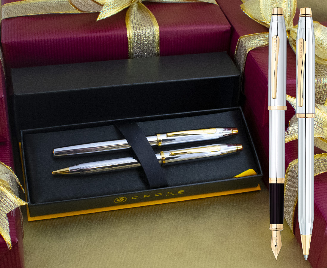 Cross Century II Fountain & Ballpoint Pen Set - Medalist Chrome & Gold ... Cross Century II Fountain & Ballpoint Pen Set - Medalist Chrome & Gold ...
