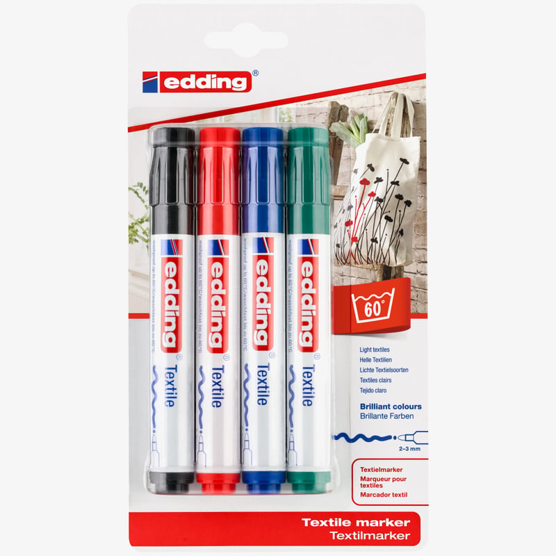 Edding 4500 Textile Markers - Assorted Basic Colours (Blister of 4)