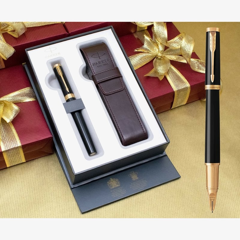Parker Ingenuity Large - Black Lacquer Gold Trim in Luxury Gift Box ...