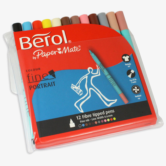 Berol Colourfine Fibre Tip Pen - Assorted Portrait Colours (Wallet of ...